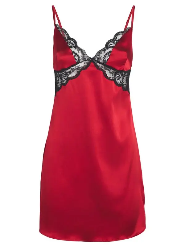 GILDA & PEARL Silk Muse Slip Dress With Lace Trim - Red