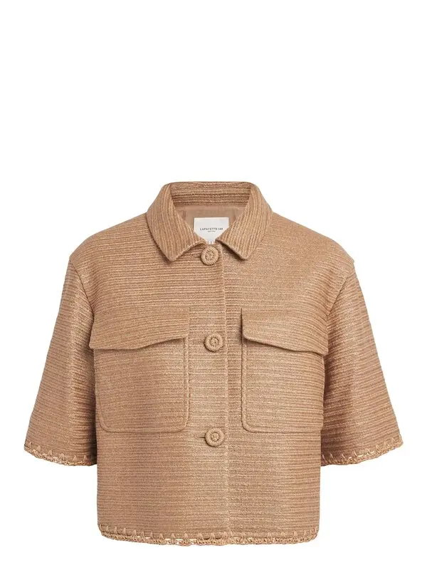 Lafayette 148 New York Faux Raffia Cropped Overshirt - Beige