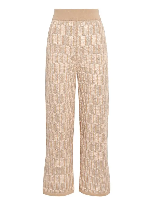 Lafayette 148 New York Cotton Lace-knit Wide-leg Trousers - Beige