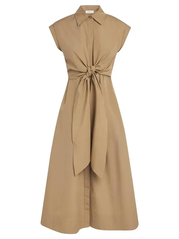 Lafayette 148 New York Cotton Tie-front Midi Shirt Dress - Green