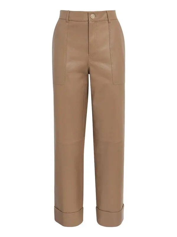 Lafayette 148 New York Nappa Leather Straight Leg Trousers - Green