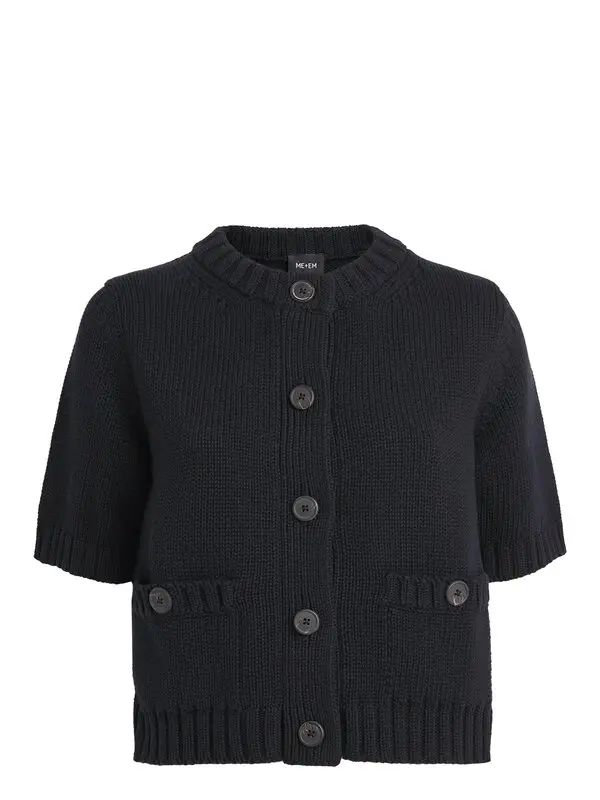ME+EM Cropped Short-sleeve Cardigan With Button Detailing - Black
