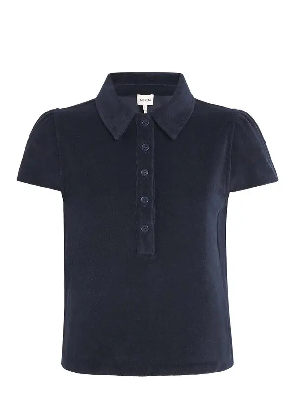 ME+EM Terry Polo Shirt With Button-up Neckline - Navy
