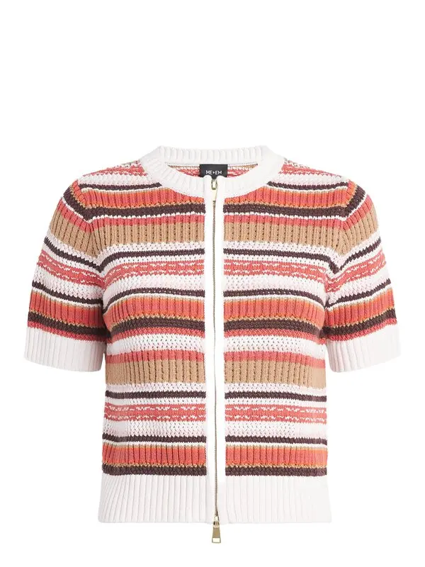 ME+EM Organic Cotton Short Sleeve Zip Up Cardigan - Brown