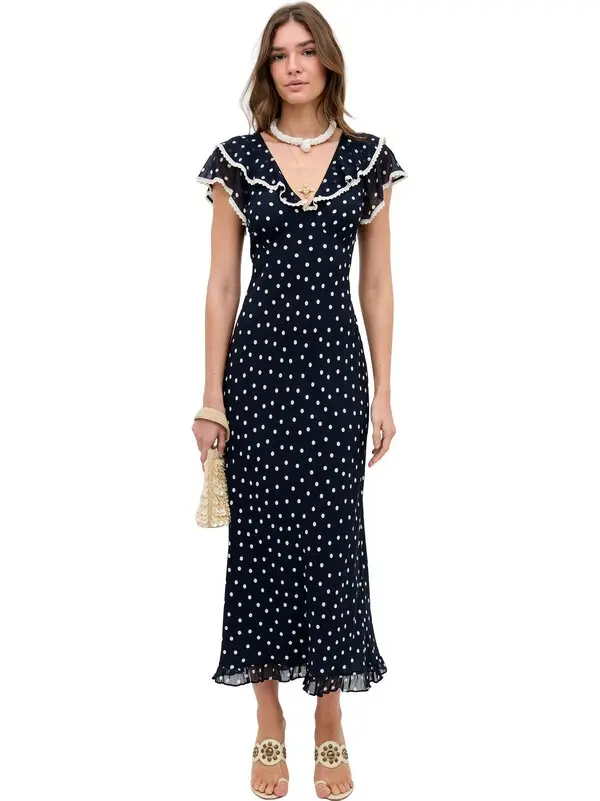 Rixo Bethea Layla Dot Regular Dress - Navy