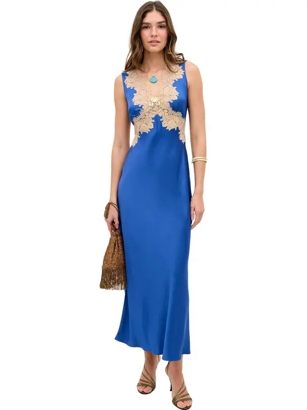 Rixo Lysandra Iris Lace Trimmed Midi Dress - Blue