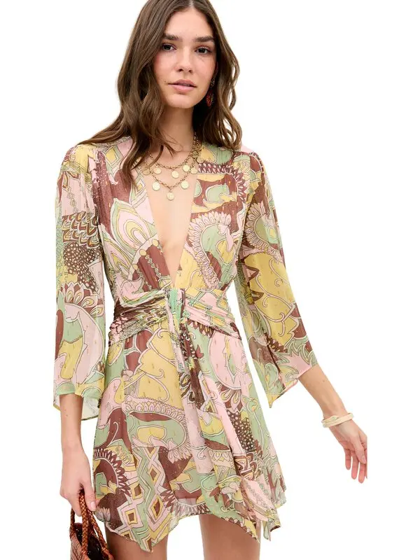 Rixo Clove Bianca Abstract Print V-neck Dress - Green