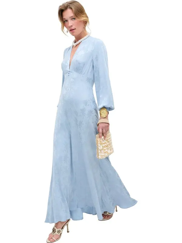 Rixo Emory Daisy Jacquard Bell Sleeve Dress - Blue