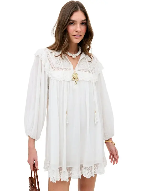 Rixo Inez Lilly Embroidery Mini Dress - White
