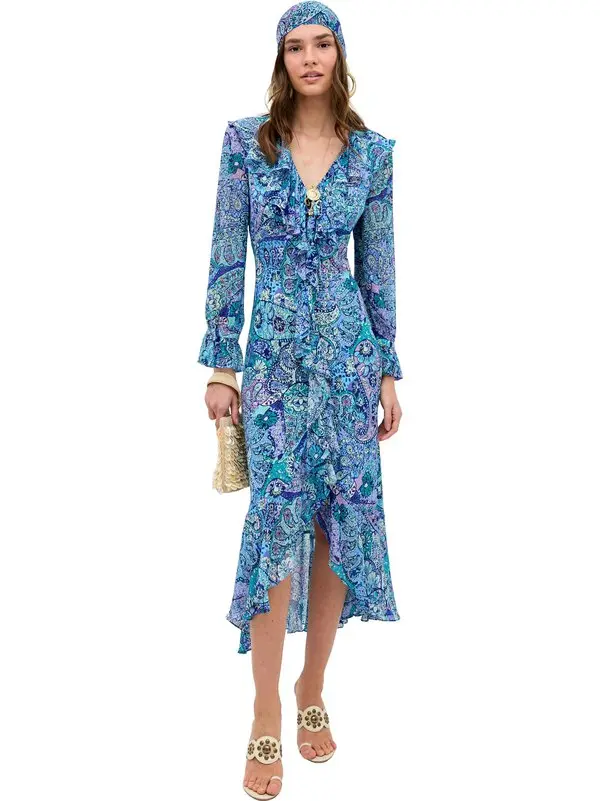 Rixo Gracye Paisley Floral Dress - Blue