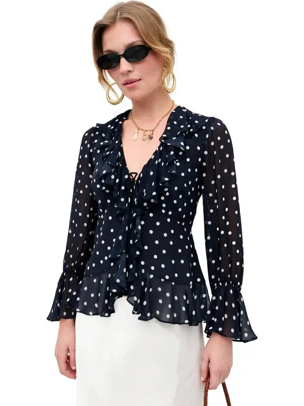 Rixo Layla Dot Regular Shirt - Navy