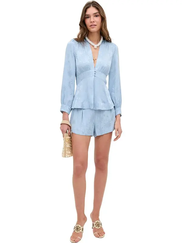Rixo Anne Daisy Jacquard Bell Regular Top And Shorts - Blue