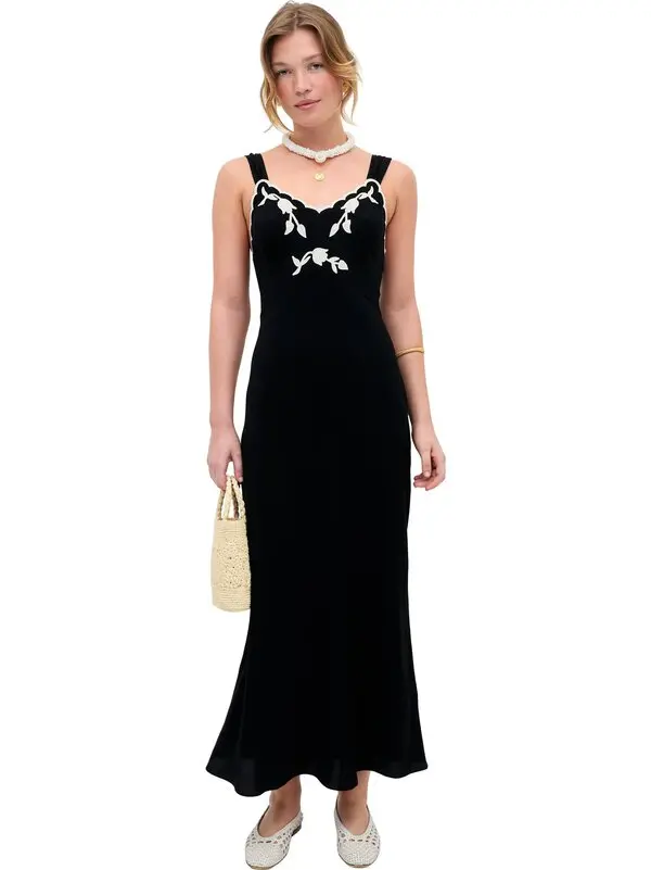 Rixo Julietta Tulipa Appliqué Maxi Dress - Black