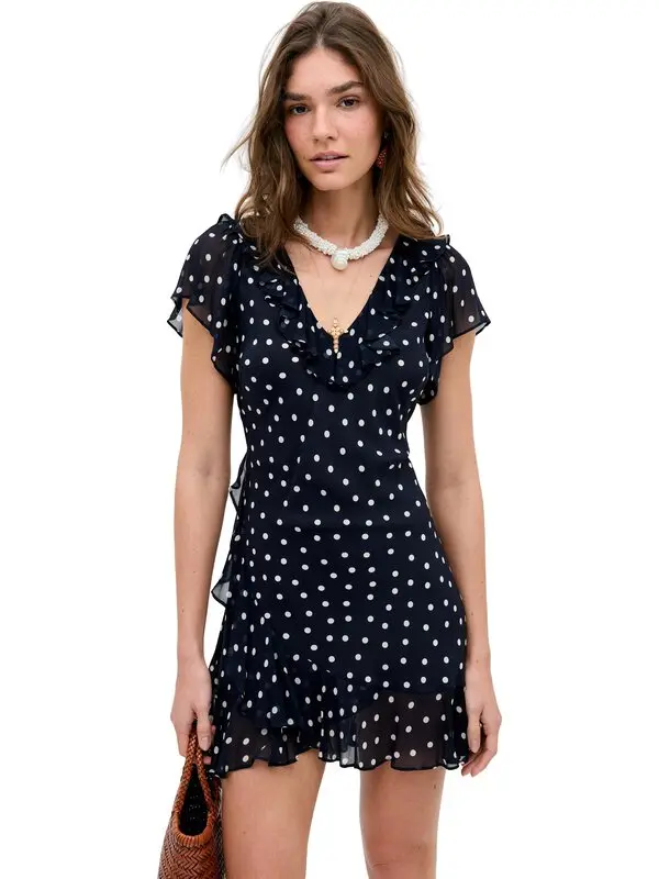 Rixo Tally Layla Dot Regular Dress - Navy