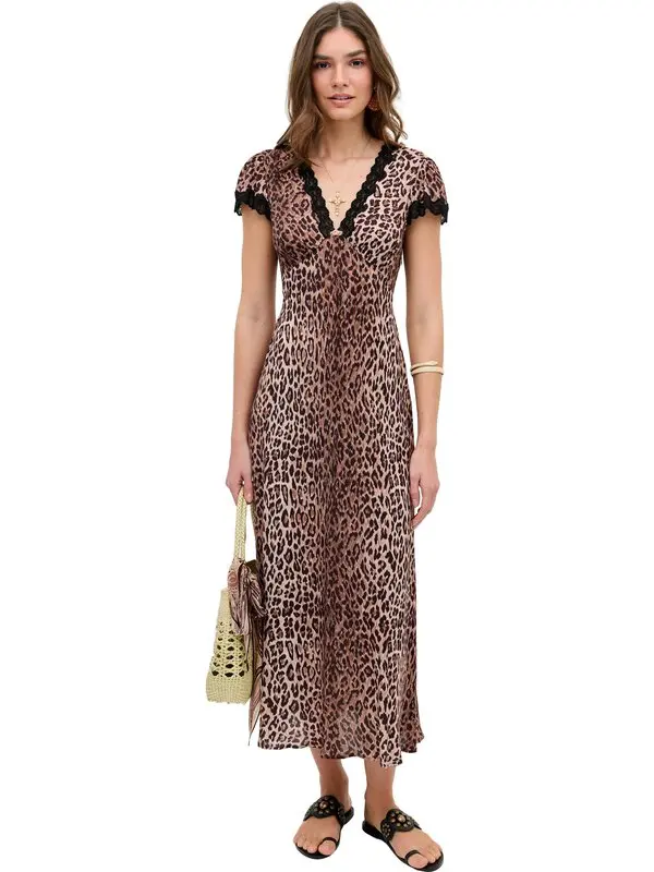 Rixo Clarice Leopard Print Midi Dress - Brown
