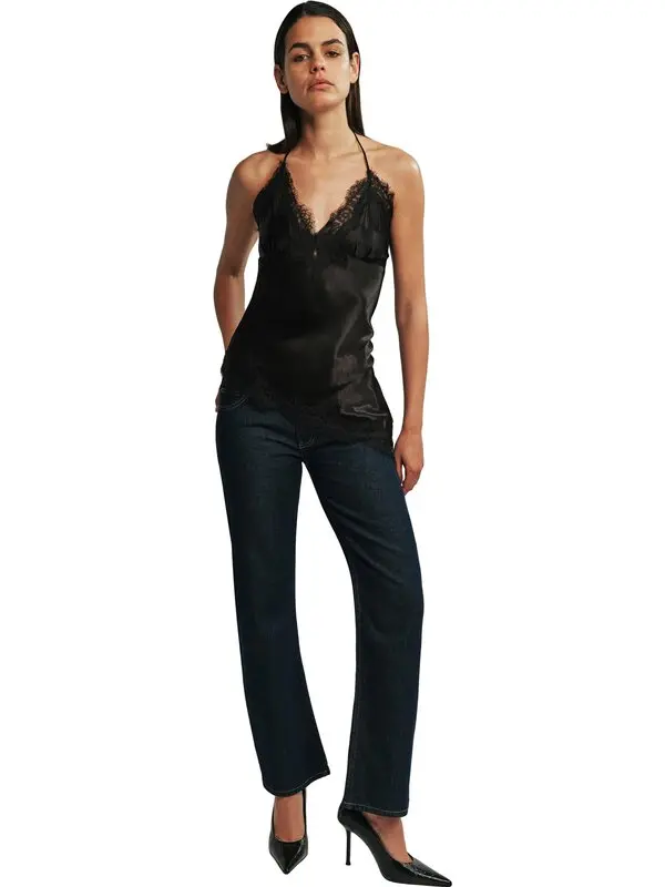 Bardot Silvio Halter Camisole With Lace Trim - Black