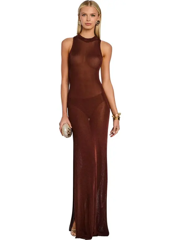 SEROYA Metallic Knit Maxi Dress - Rust
