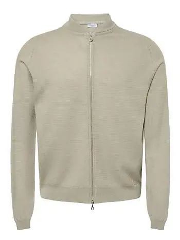 John Smedley Textured Crewneck Wool Cardigan - Thistle Dew
