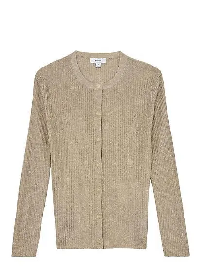 REISS Milo Round Neck Cardigan - Gold