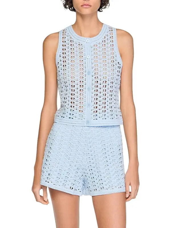 Sandro Beaded Crochet Cardigan - Sky Blue