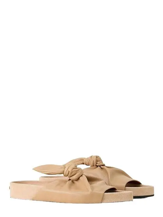 LANVIN Flat Leather Mules With Bow Detailing - Sand