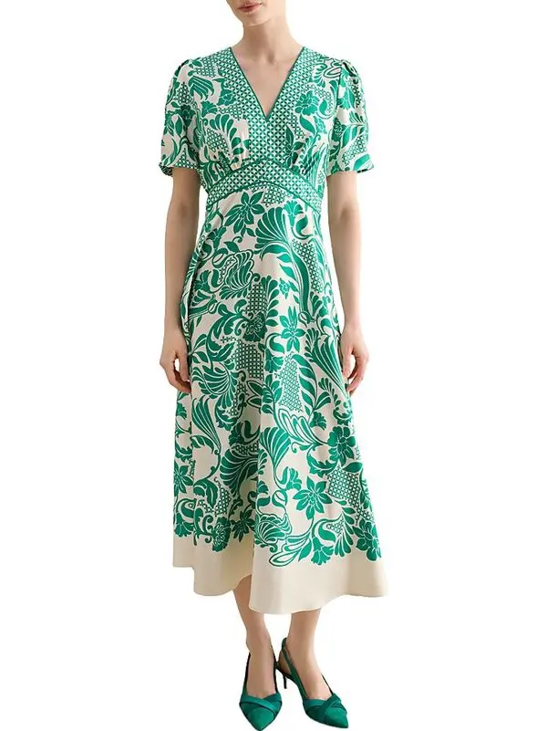 HOBBS LONDON Floral Print Midi Dress - Green Cream