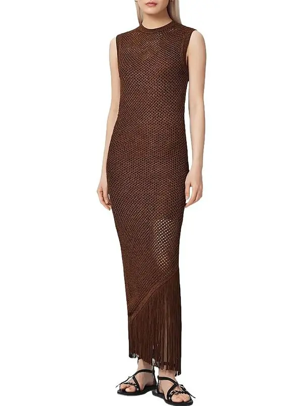 ALLSAINTS Jesse Knit Maxi Dress With Fringe Detail - Burnt Brown