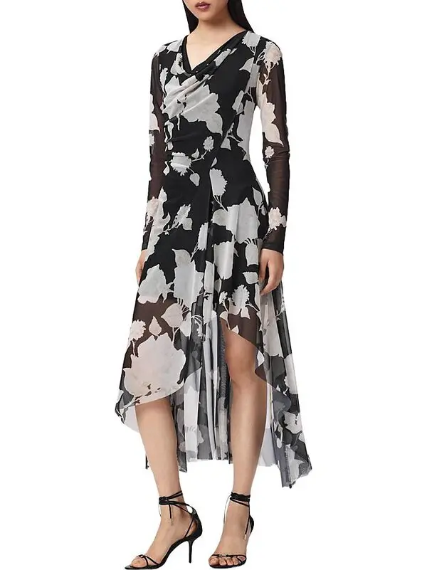 ALLSAINTS Loria Floral Print Midi Dress - Fleurz Black