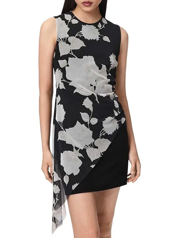 ALLSAINTS Riley Floral Print Mini Dress - Fleurz Black