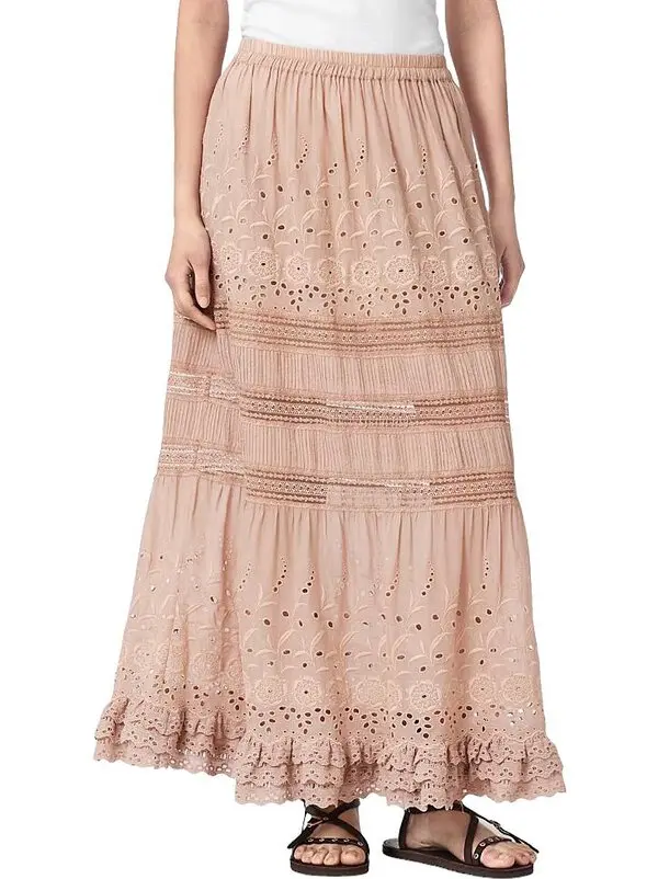ALLSAINTS Camille Broderie Maxi Skirt - Plaster Pink