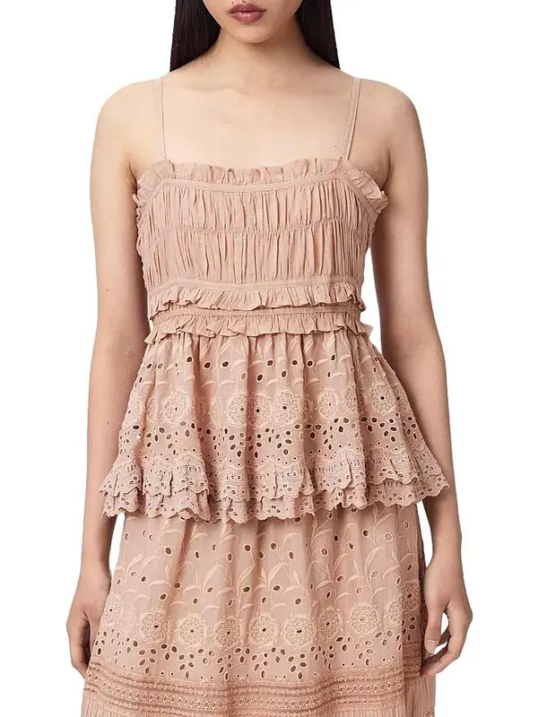 ALLSAINTS Camille Broderie Tiered Top - Plaster Pink