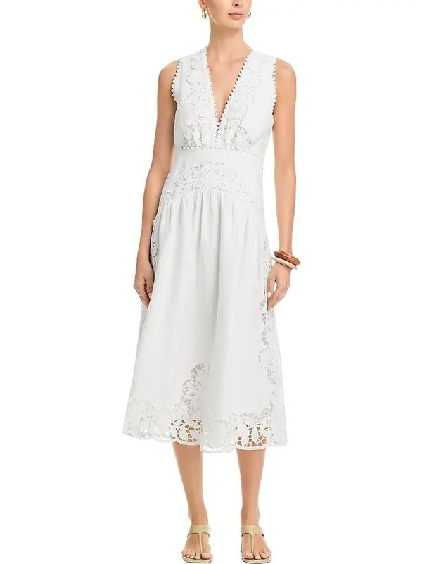 Farm Rio Embroidered Linen Midi Dress - Off-white
