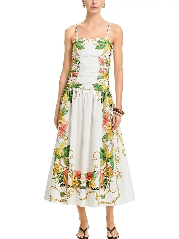 Farm Rio Tropical Print Midi Dress - Off White