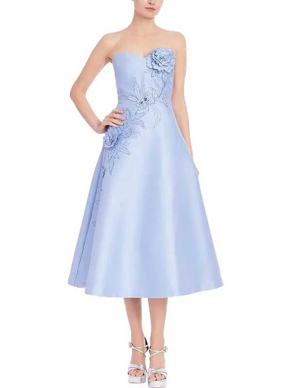 Badgley Mischka Appliqued Embroidered Strapless Midi Dress - Periwinkle