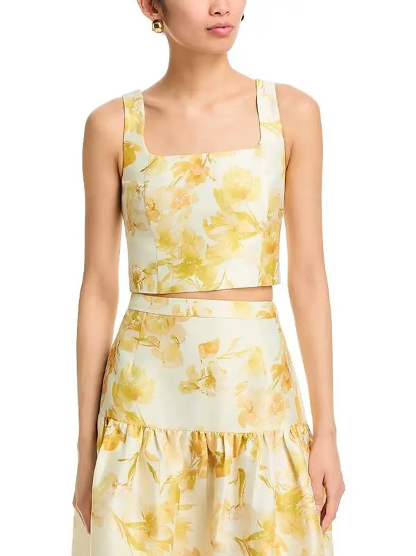 French Connection Structured Taffeta Sophie Fleur Cropped Top - Daisy Yellow