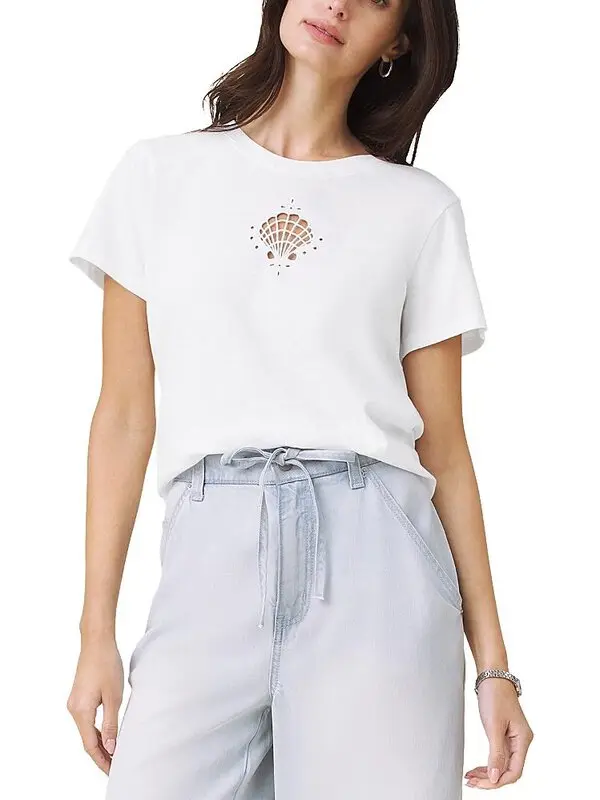Splendid Seashell Embellished Cotton Tee - White
