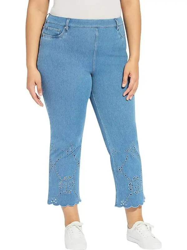 Lyssé Billie Eyelet Straight Jeans - Bleached Blue