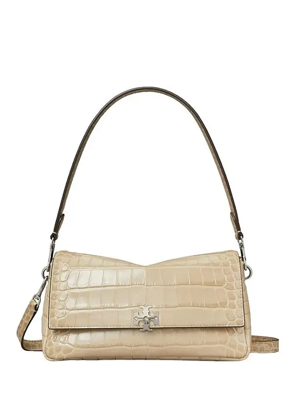 Tory Burch Charlie Embossed Croc Shoulder Bag - Light Hickory