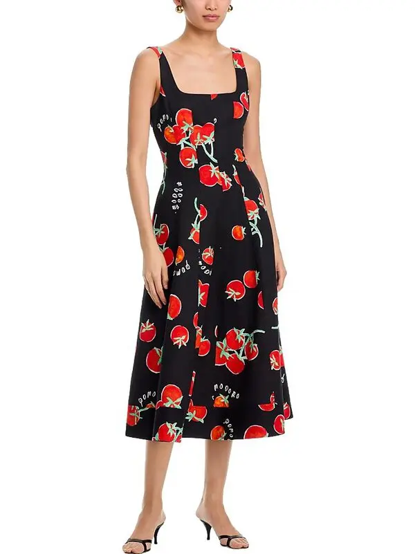 MILLY Printed Midi Dress - Black/red
