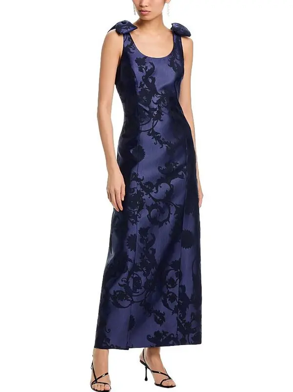 MILLY Kaelynn Floral Jacquard Gown - Navy