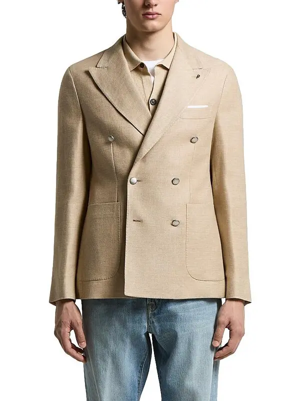 Peserico Six Button Double Breasted Linen & Wool Blazer - Sepia