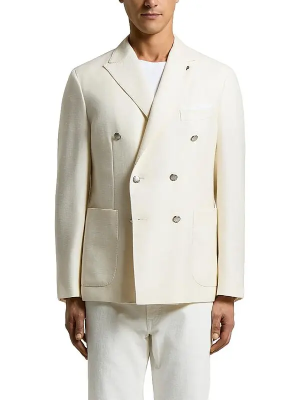 Peserico Six Button Double Breasted Wool, Silk, & Linen Blazer - Solar White