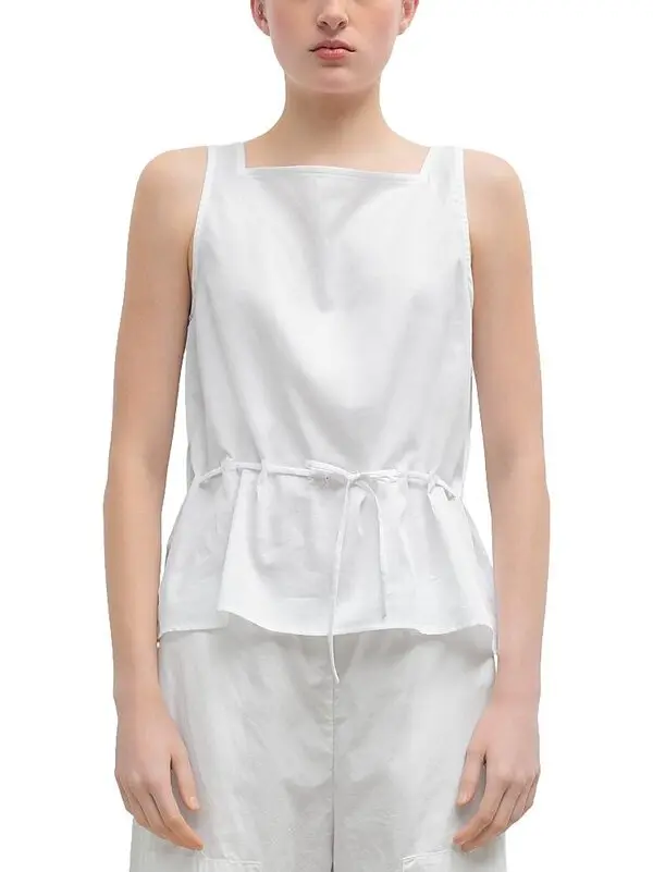 LESET Yoko Drawstring Tank In Cotton - White