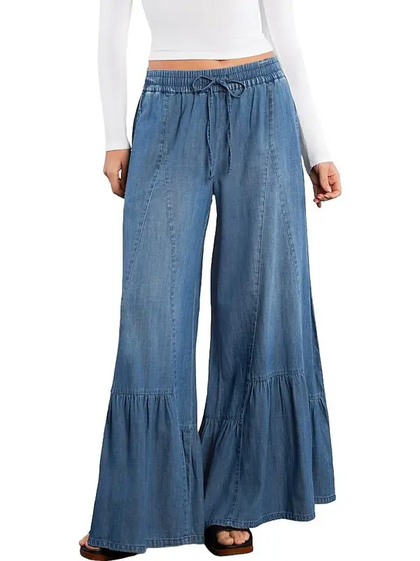 BILLY T Butterfly Chambray Wide Leg Pants - Vintage Denim