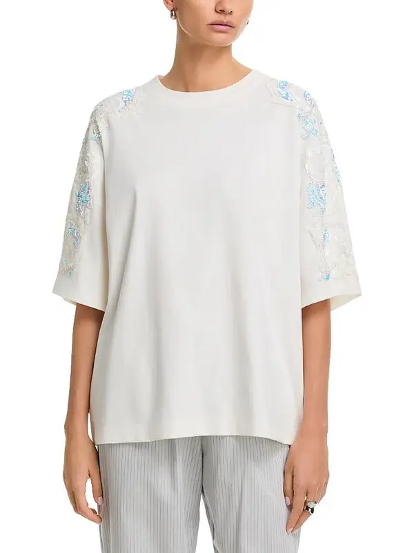 Essentiel Antwerp Sequin Embellished Cotton Tee - Off White
