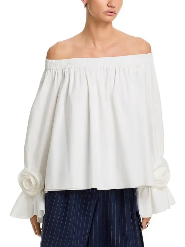 Essentiel Antwerp Off-the-shoulder Blouse With Embellished Cuffs - Off White