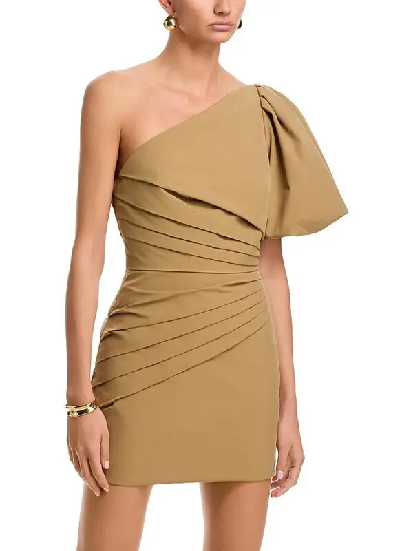 Ronny Kobo Garda One-shoulder Draped Mini Dress - Khaki