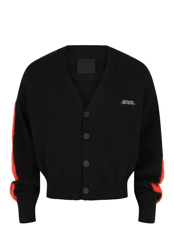 Givenchy Intarsia Shag Knit Cardigan - Black Red