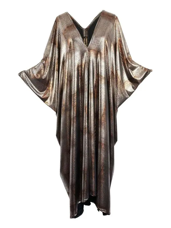 JENNAFER GRACE Metallic Geometric Print Kaftan - Brown/silver