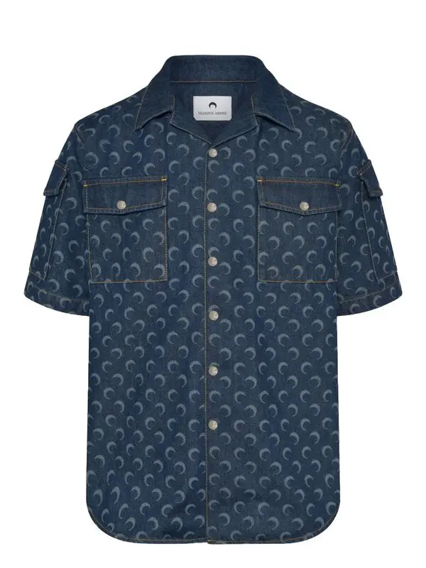 MARINE SERRE Moon Denim Shirt - Blu